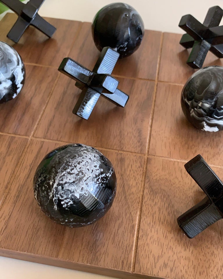 Black Marbled Resin and Wood Tic Tac Toe by Paola Valle For Sale at 1stDibs