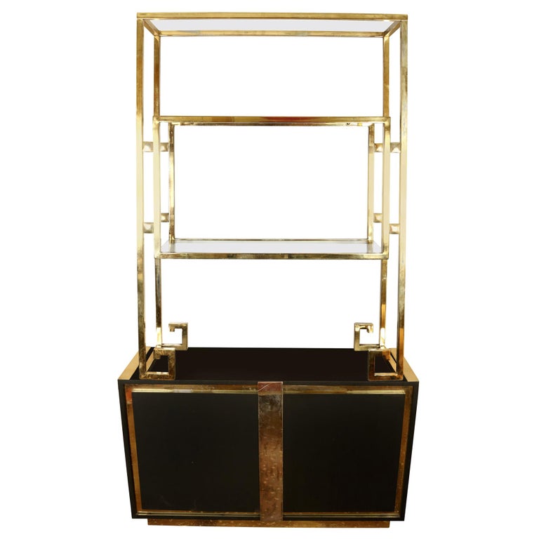 Black Mastercraft Brass and Glass Vintage Étagère Cabinet at 1stDibs
