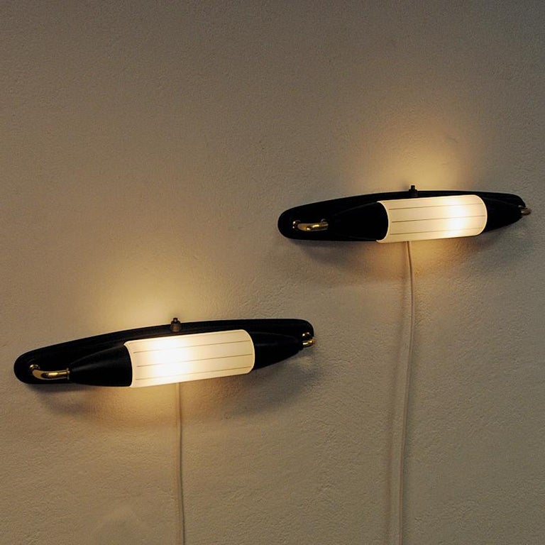 Black Metal and Opaline Glass Wall Lamp Pair, Sweden, 1950s For Sale at ...