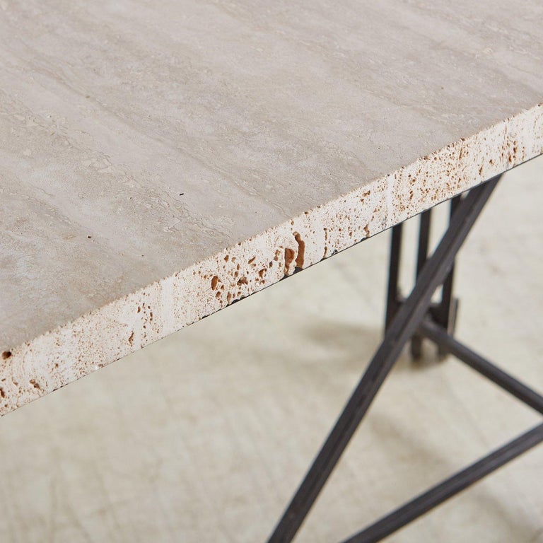 Black Metal Base Desk with Travertine Top, Italy For Sale at 1stDibs