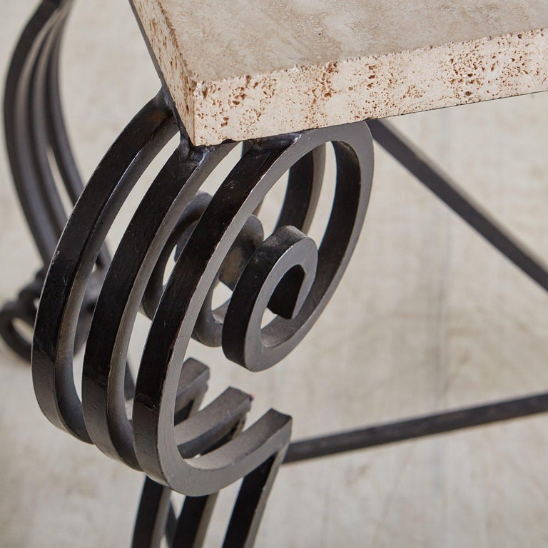 Black Metal Base Desk with Travertine Top, Italy For Sale at 1stDibs