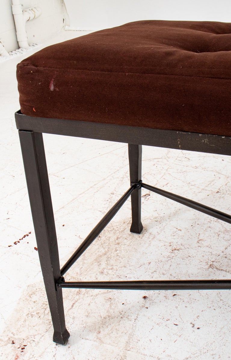 Black Metal Bench with Brown Velour Cushion at 1stDibs