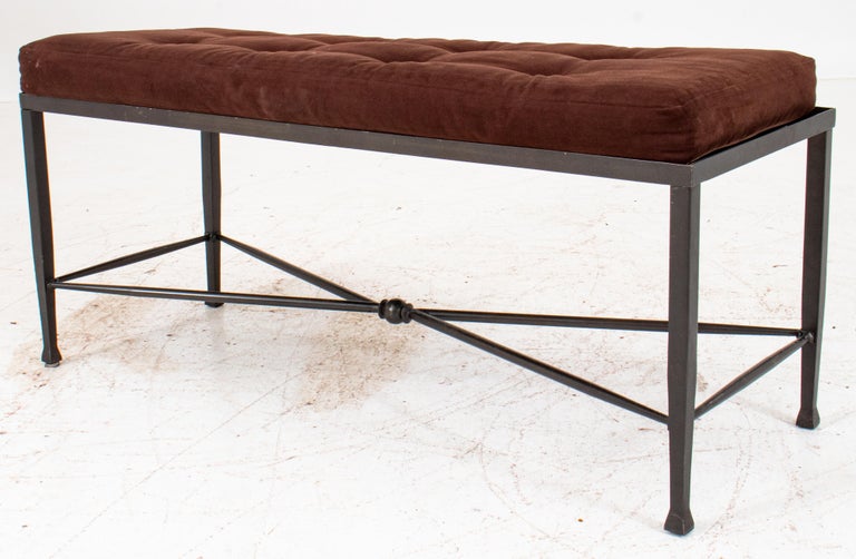 Black Metal Bench with Brown Velour Cushion at 1stDibs
