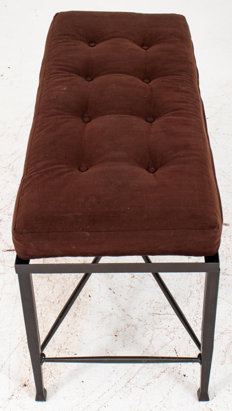 Black Metal Bench with Brown Velour Cushion For Sale at 1stDibs