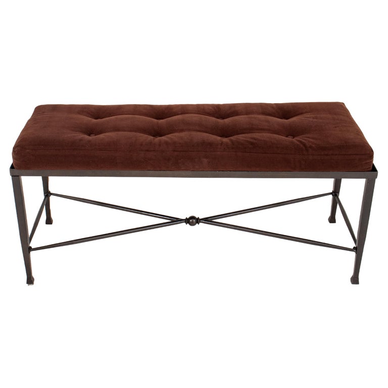 Black Metal Bench with Brown Velour Cushion at 1stDibs