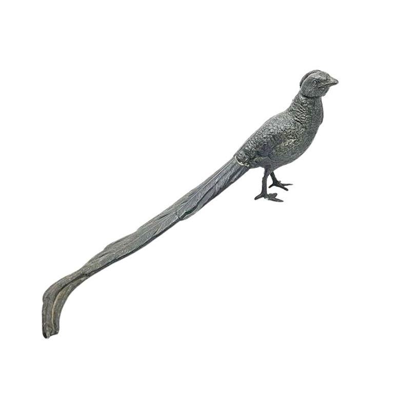 Black Metal Cast Iron Pheasant Bird Figurines, a Pair For Sale at 1stDibs