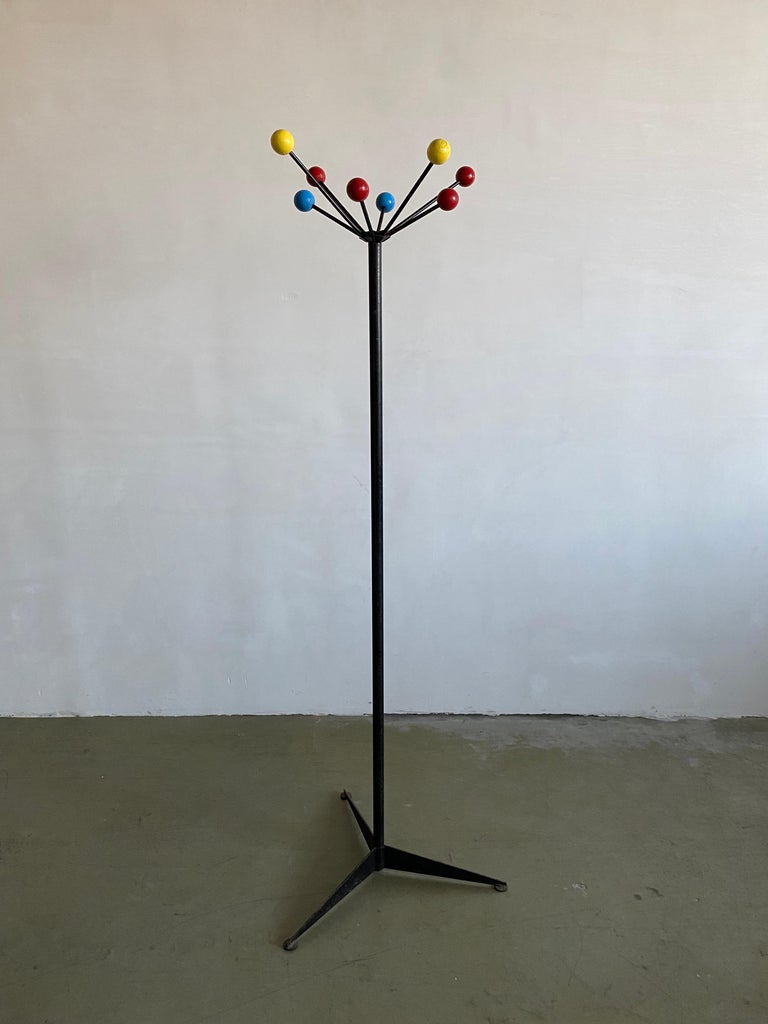 Black Metal Coat Stand with Colored Wooden Balls For Sale at 1stDibs