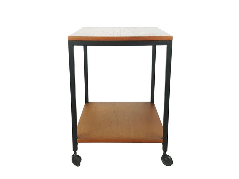 Black Metal and Teak Wood Mid-Century Modern Small Serving Table on ...