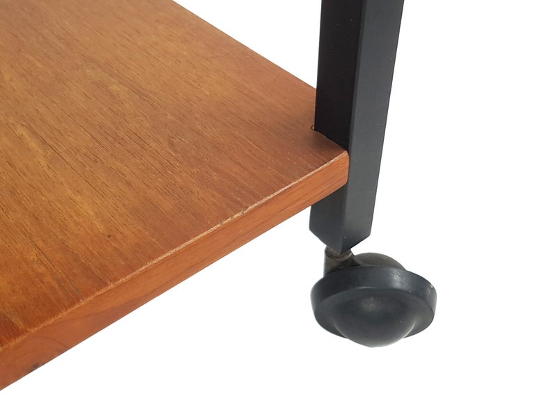 Black Metal and Teak Wood Mid-Century Modern Small Serving Table on ...