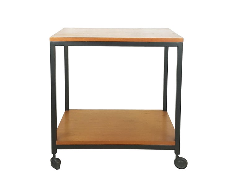 Black Metal and Teak Wood Mid-Century Modern Small Serving Table on ...