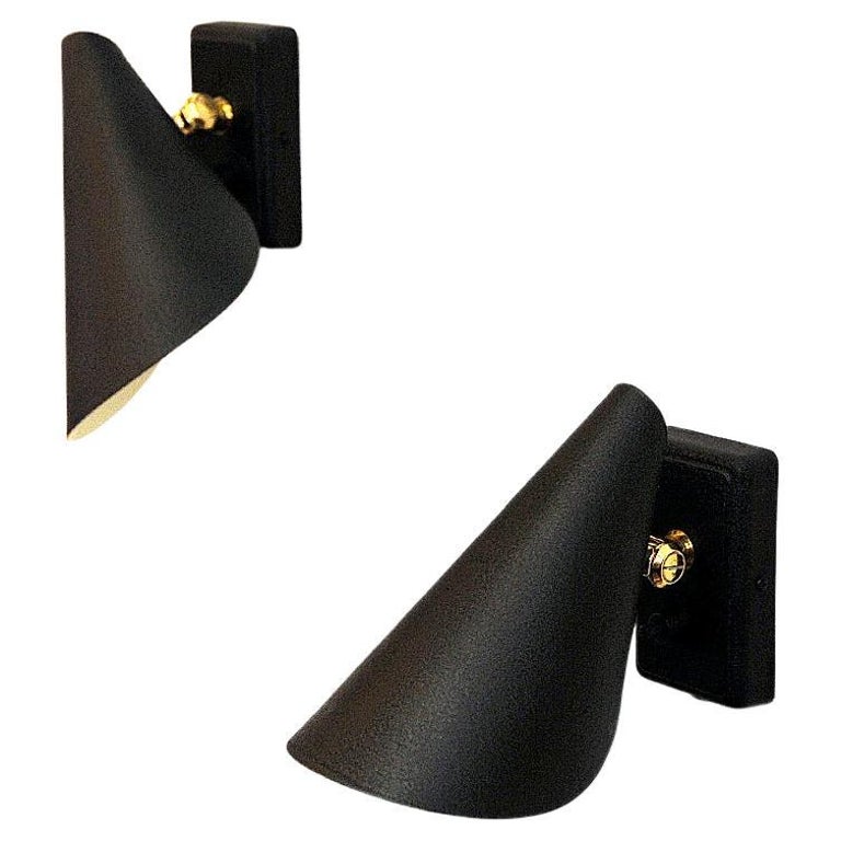 Black Metal Vintage Pair of Cone Wall Sconces by Värnamo Ab- Sweden ...