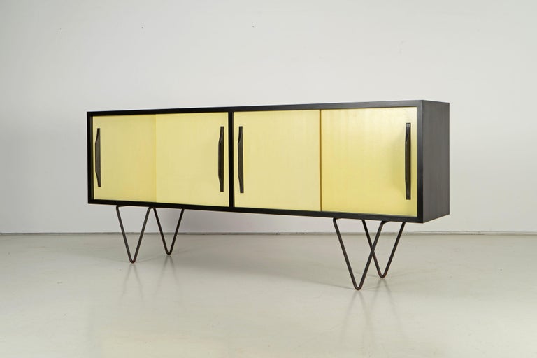 Black Mid-Century Modern Sideboard with Yellow Formica Doors, 1950s For ...