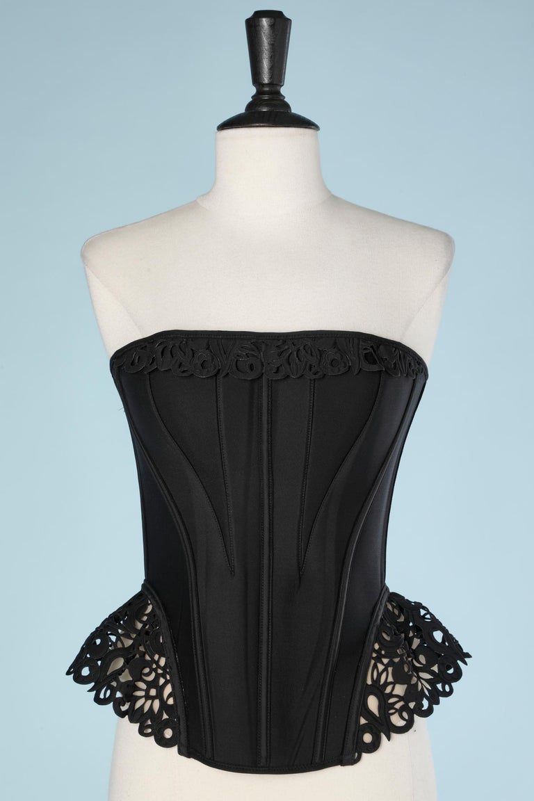 Black neoprene bustier with lazer cut "Oh my corset " For Sale at 1stDibs