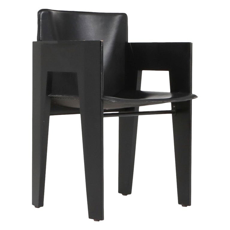 Black Oak and Leather Arco Dining Chairs at 1stDibs