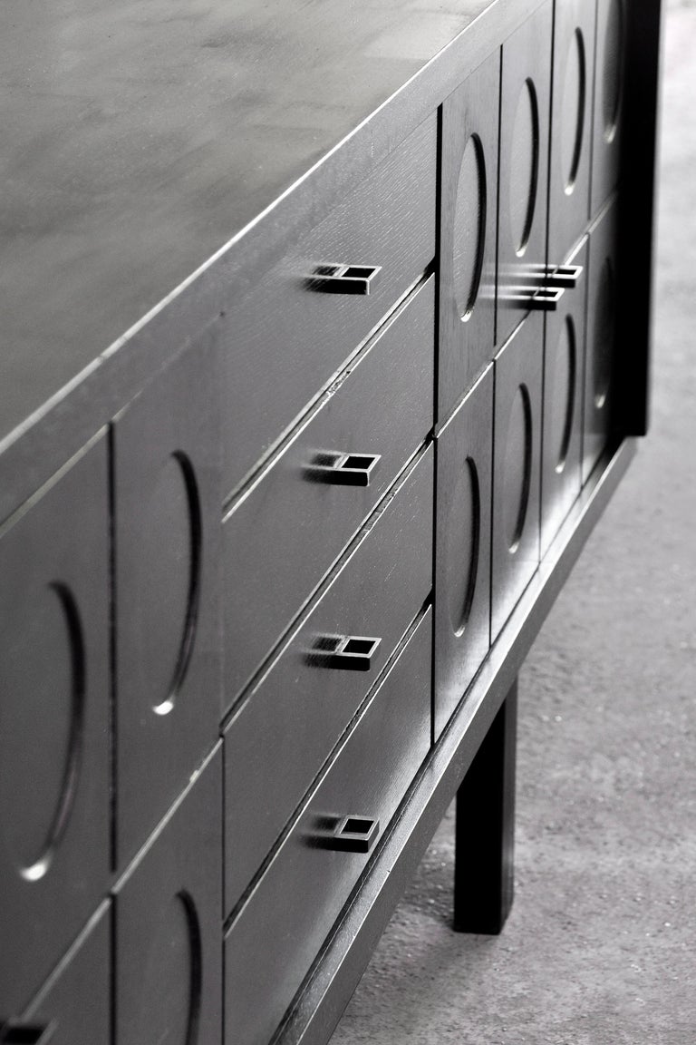Black Oak Brutalist Sideboard By De Coene, Belgium 1970's at 1stDibs