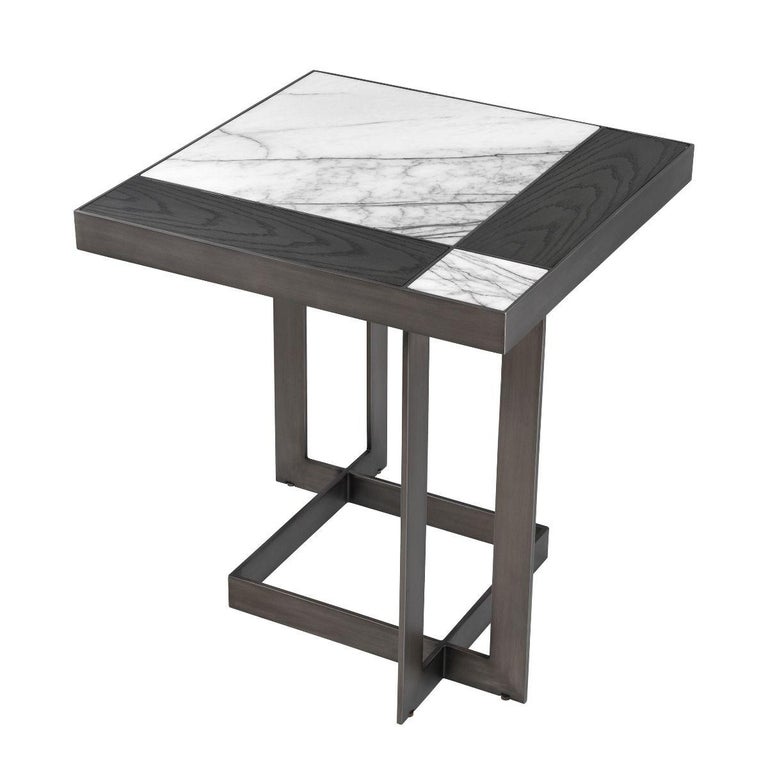 Black Oak Marble Side Table For Sale at 1stDibs