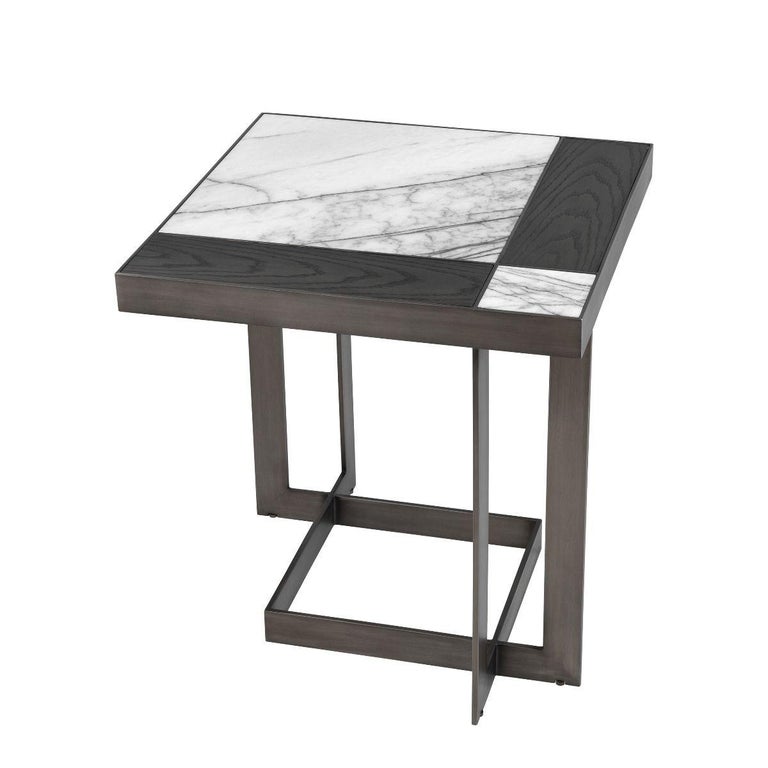Black Oak Marble Side Table For Sale at 1stDibs