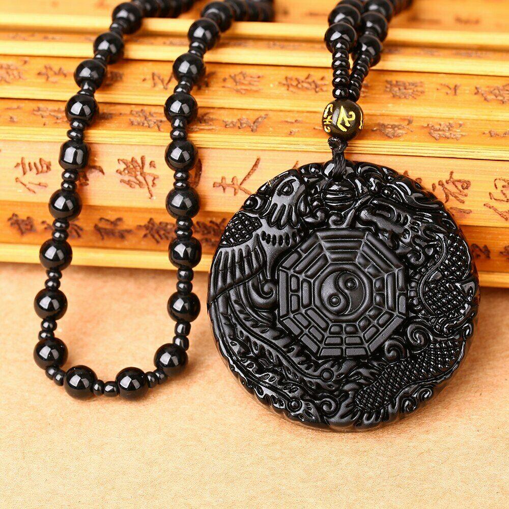Black Obsidian Chinese Dragon Necklace For Sale at 1stDibs | black ...