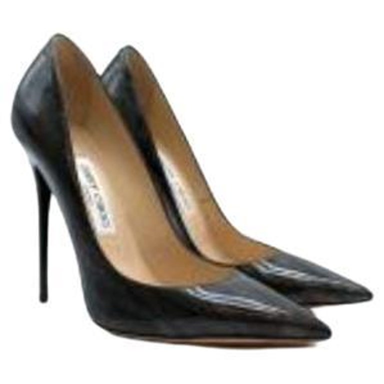 Black oil-slick patent heeled pumps For Sale at 1stDibs