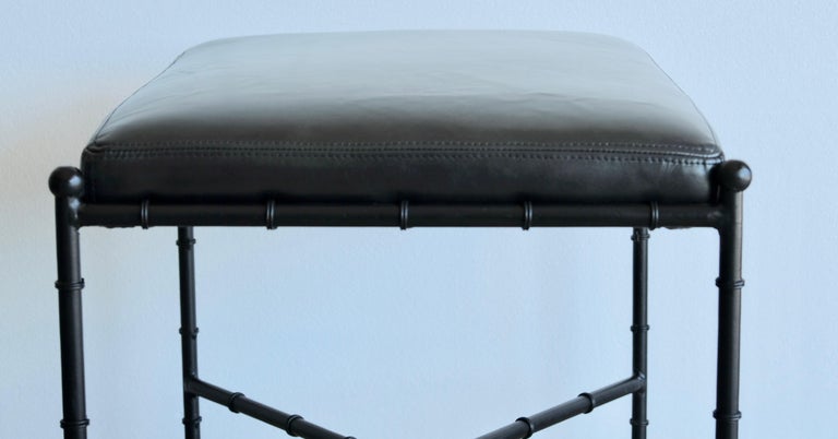 Black on Black Leather and Metal Bamboo Vanity Stool For Sale at ...