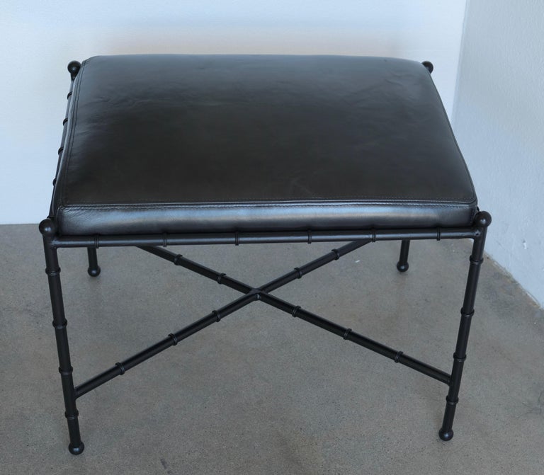 Black on Black Leather and Metal Bamboo Vanity Stool For Sale at ...