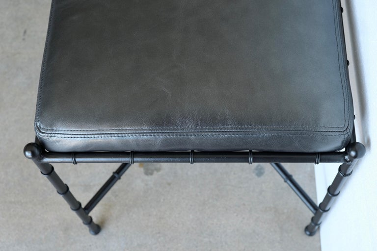Black on Black Leather and Metal Bamboo Vanity Stool For Sale at ...