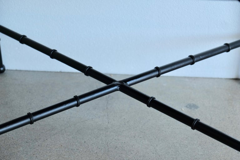 Black on Black Leather and Metal Bamboo Vanity Stool For Sale at ...