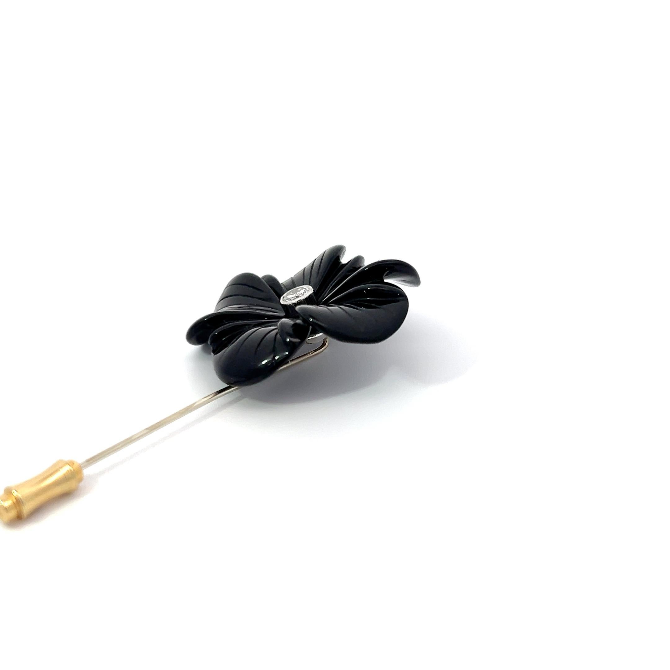 Black Onyx and 0.43ct White Diamond Stick Pin For Sale at 1stDibs