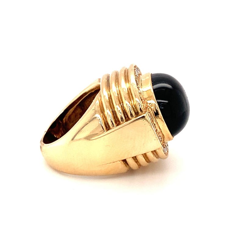 Black Onyx and Diamond Dome Yellow Gold Ring, circa 1970s For Sale at ...