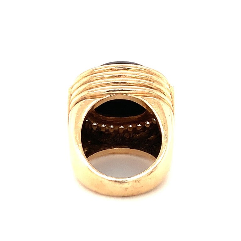 Black Onyx and Diamond Dome Yellow Gold Ring, circa 1970s For Sale at ...