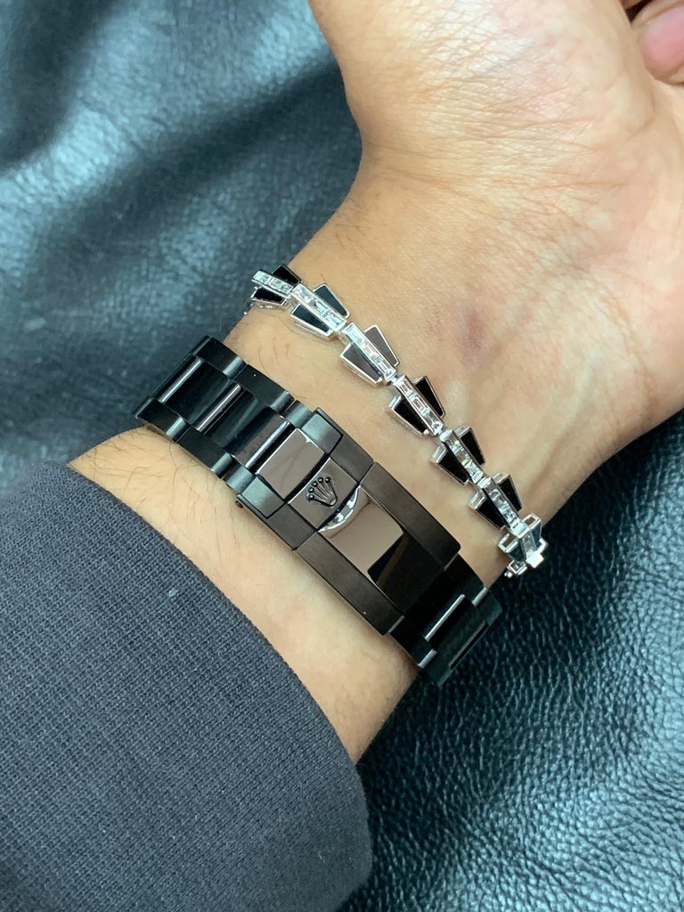 Black Onyx and Diamond Snake Scale Bracelet in 18 Karat White Gold For ...