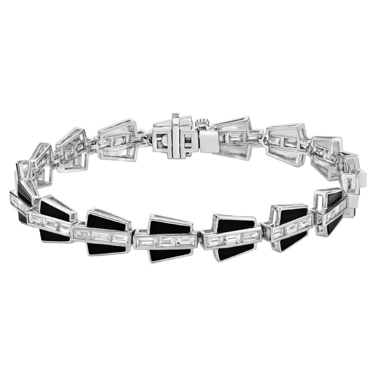 Black Onyx and Diamond Snake Scale Bracelet in 18 Karat White Gold For ...
