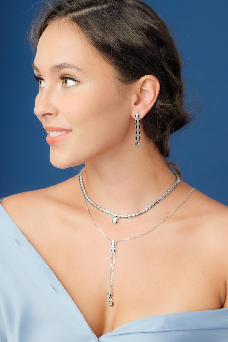 Black Onyx and Diamond Snake Scale Lariat Necklace in 18 Karat White ...