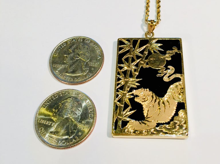 Black Onyx Gold Tiger, Moon and Bamboo Asian Inspired Rectangular ...