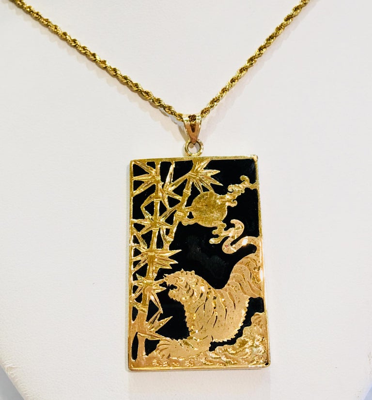 Black Onyx Gold Tiger, Moon and Bamboo Asian Inspired Rectangular ...