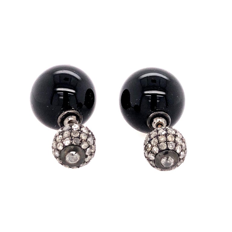 Black Onyx and Pave Diamond Tunnel Earring Made In Gold and Silver For ...