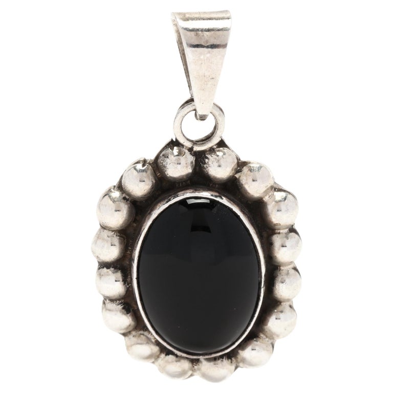 Black Onyx Pendant, Sterling Silver, Simple Pendant For Sale at 1stDibs
