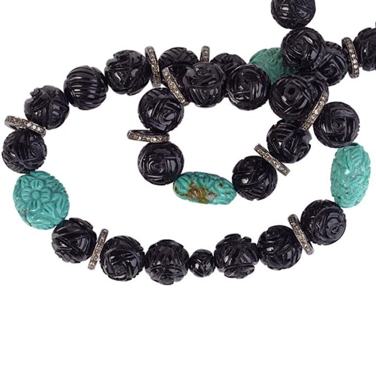 Black Onyx and Turquoise Necklace with Diamonds For Sale at 1stDibs