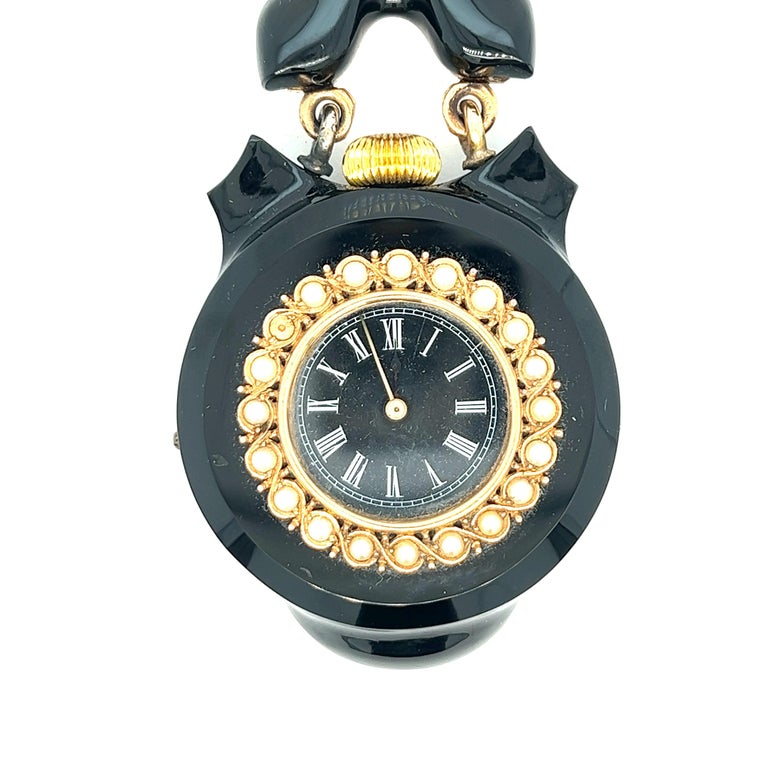 Black Onyx with Pearls Lapel Mourning Watch For Sale at 1stDibs