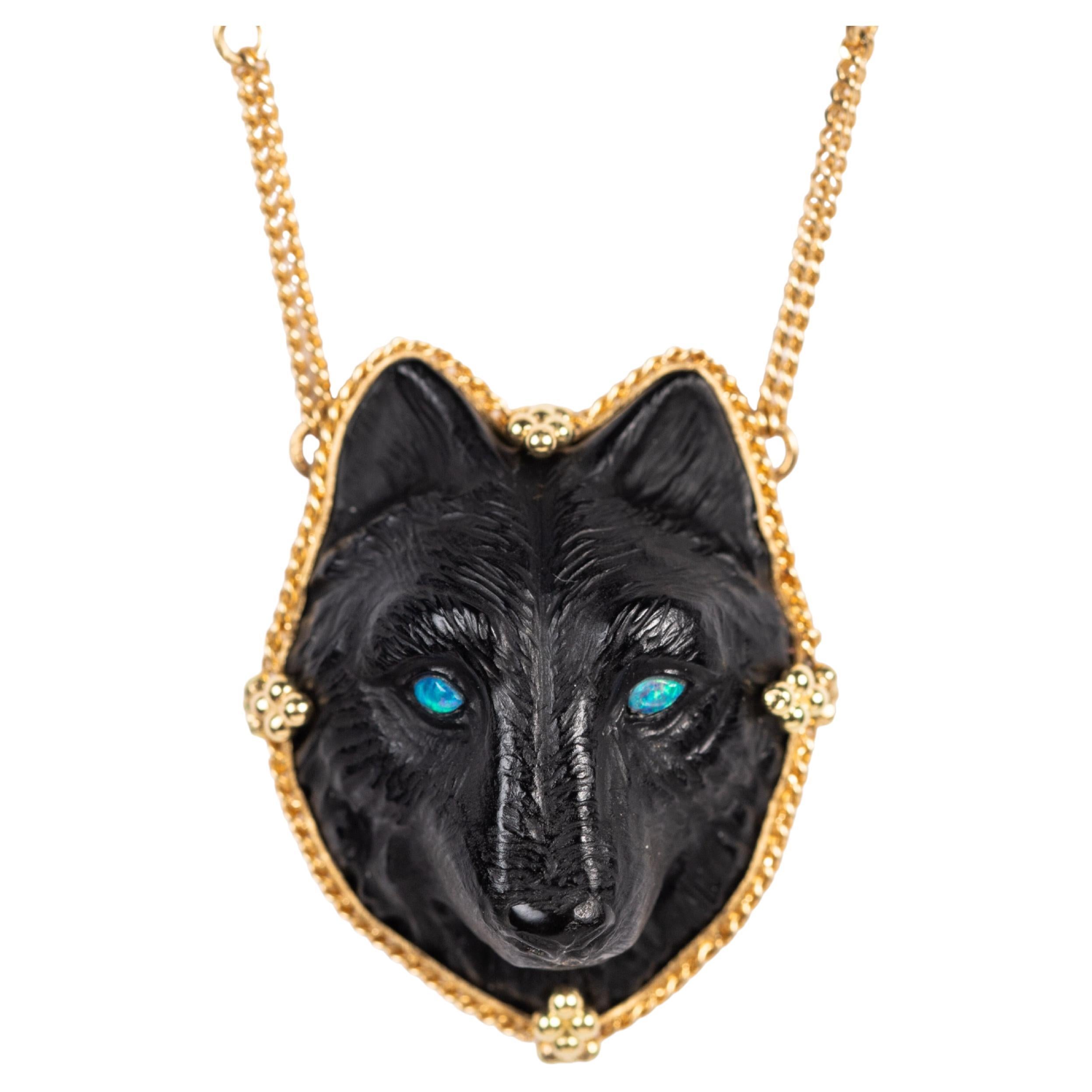 Black Onyx Wolf Necklace For Sale at 1stDibs