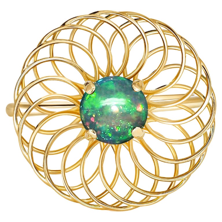 Customizable Black Opal 14k Gold Ring, Multicolor Opal Ring For Sale at ...