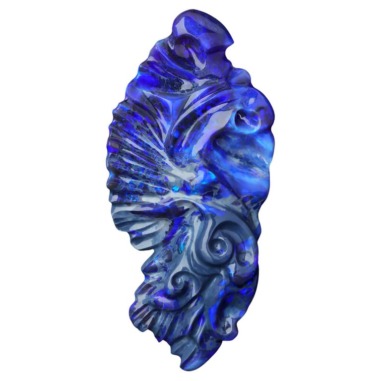 Black Opal Phoenix bird Carving for necklace Cobalt Blue 68 carats For ...