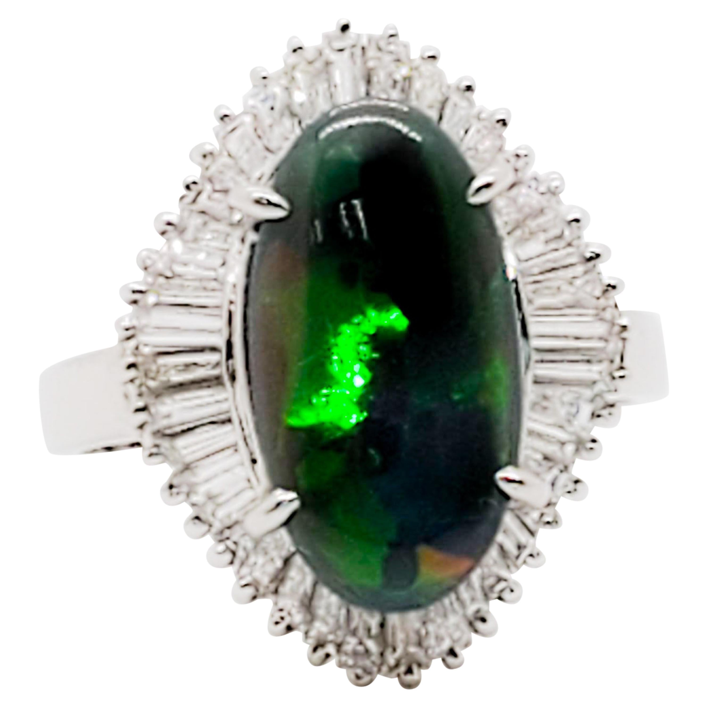 Multi-Color Opal Cabochon and White Diamond Cocktail Ring in Platinum ...