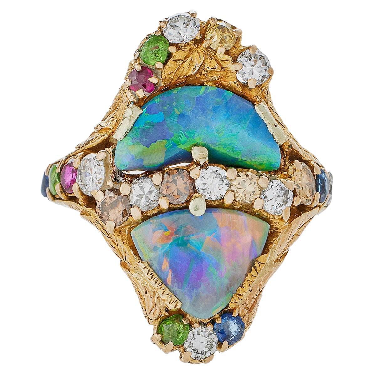 BULGARI Cerchi Diamond and Multi-Colored Stone Yellow Gold Ring at 1stDibs