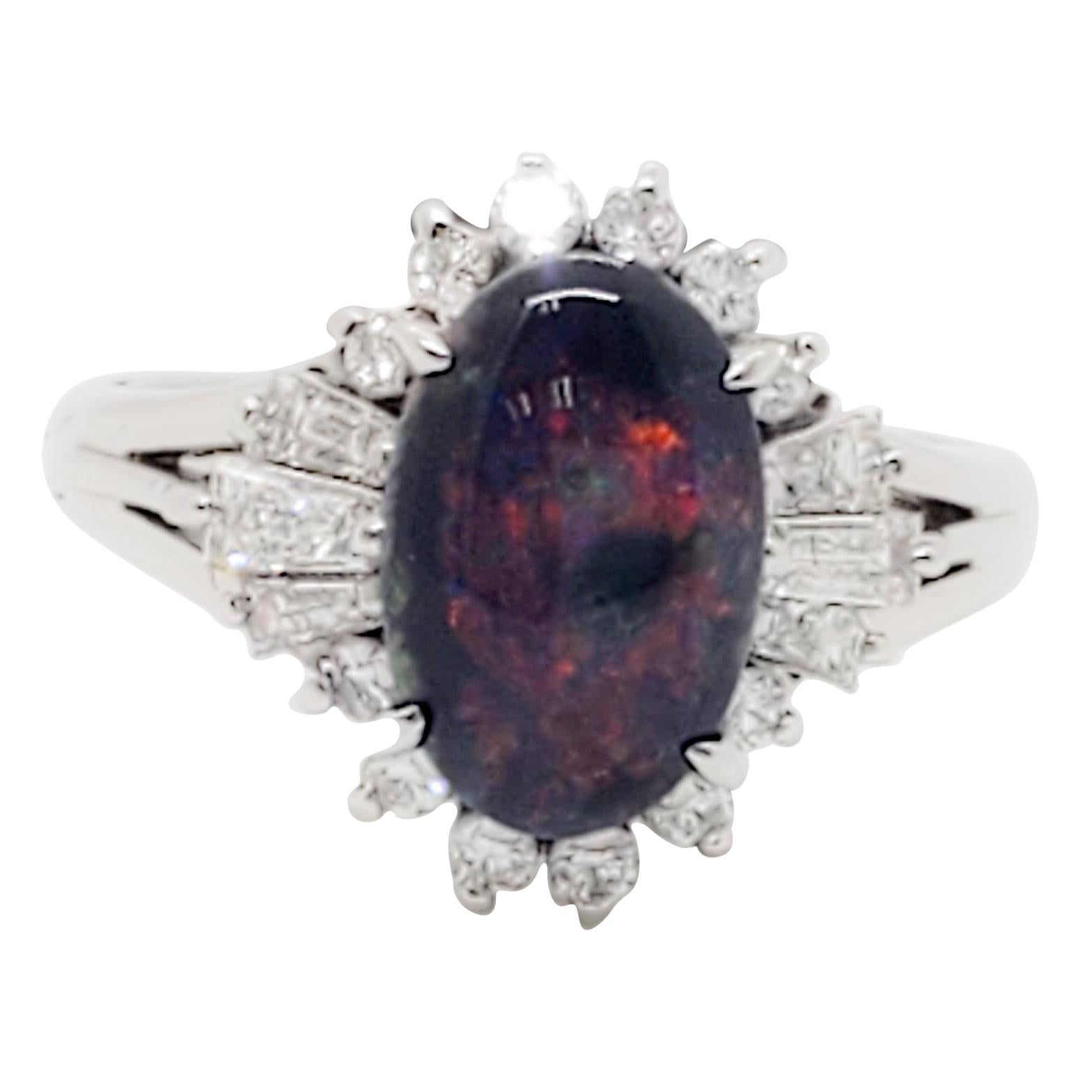 Multi-Color Opal Cabochon and White Diamond Cocktail Ring in Platinum ...