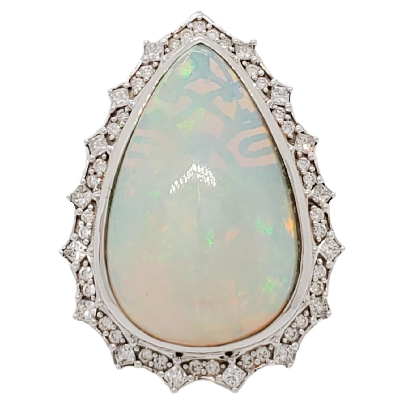 White Gold Diamond Pear Shaped Opal Ring at 1stDibs