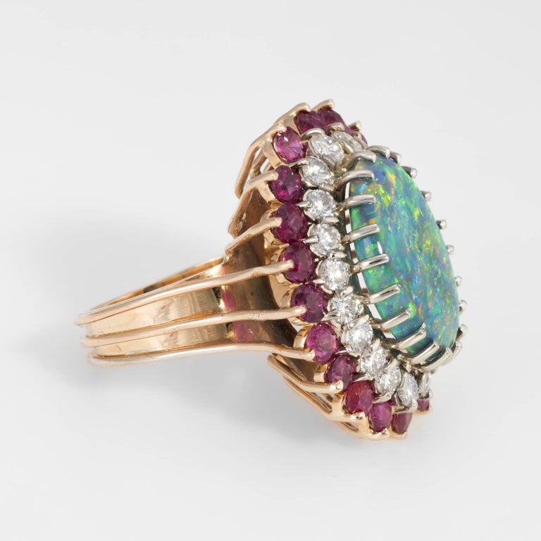 Black Opal Ruby Diamond Cocktail Ring Vintage 14 Karat Gold Estate ...
