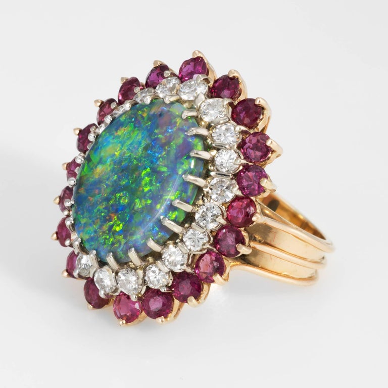Black Opal Ruby Diamond Cocktail Ring Vintage 14 Karat Gold Estate ...