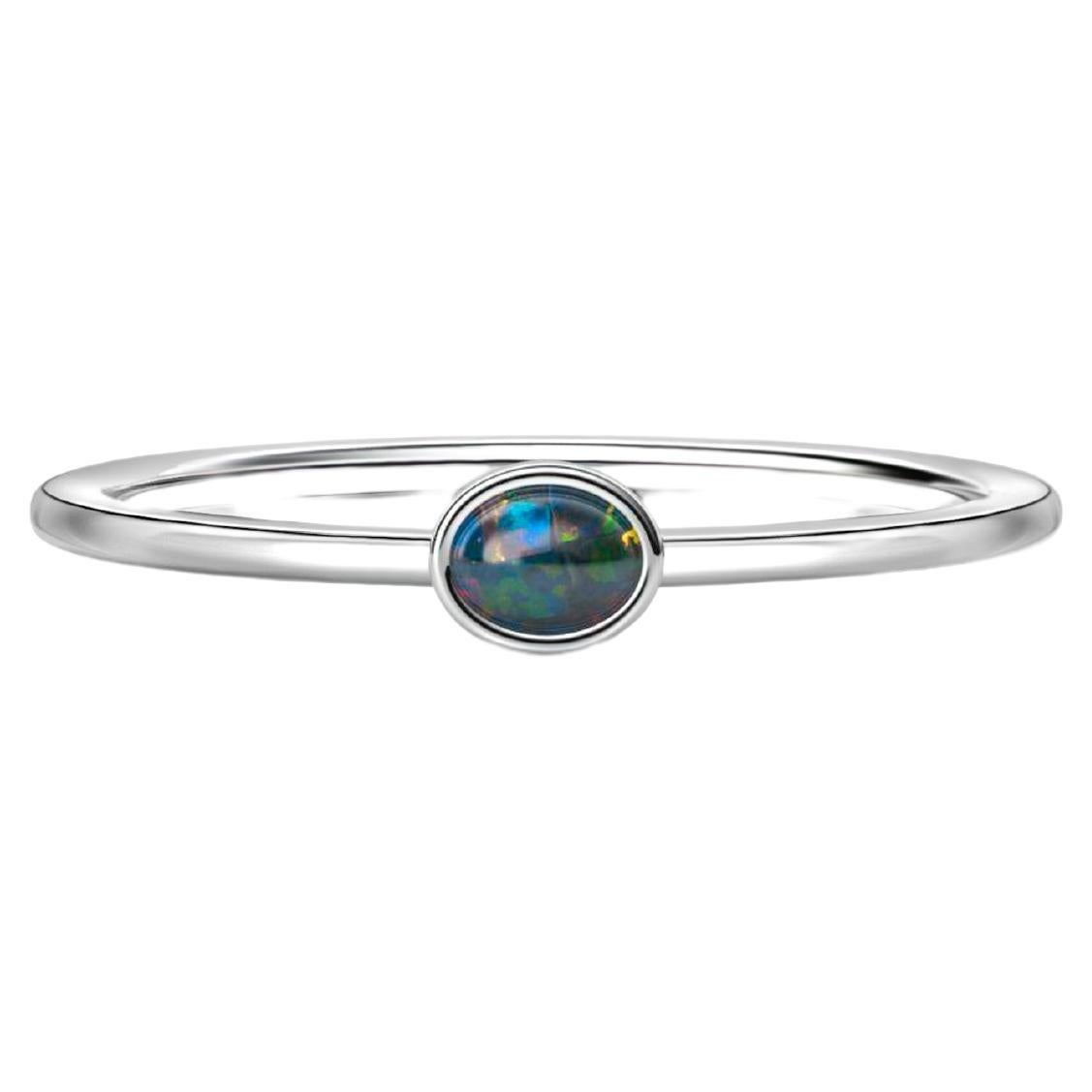 Black opal stackable 14k gold ring For Sale at 1stDibs