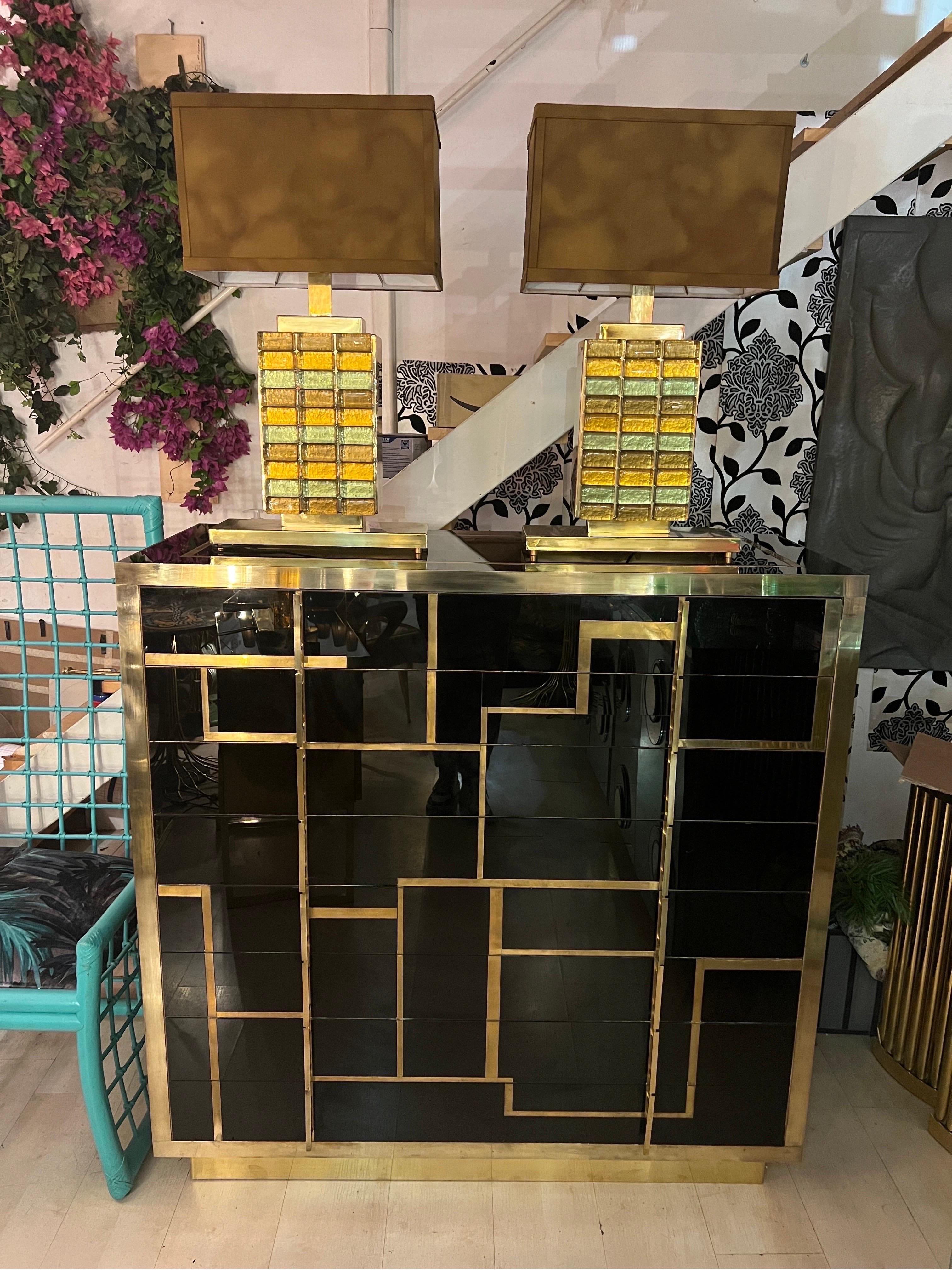 Black Opaline Glass High Chest with Brass and Gold Opaline Glass ...